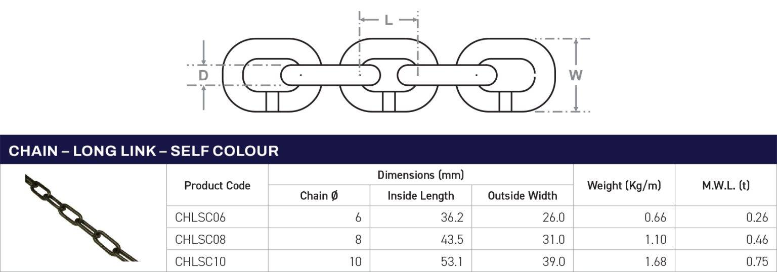 Chain - Long Link - Self Colour | Chain & Rigging Supplies