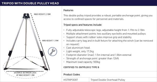 Tripod with Double Pulley Head - 7Ft | Chain & Rigging Supplies