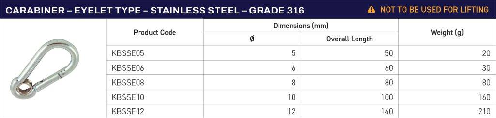 Carabiner Eyelet Type Stainless Steel Grade 316 | Chain & Rigging Supplies