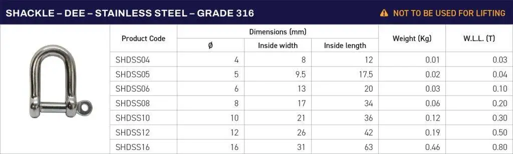 Shackle DEE Stainless Steel Grade 316 | Chain & Rigging Supplies