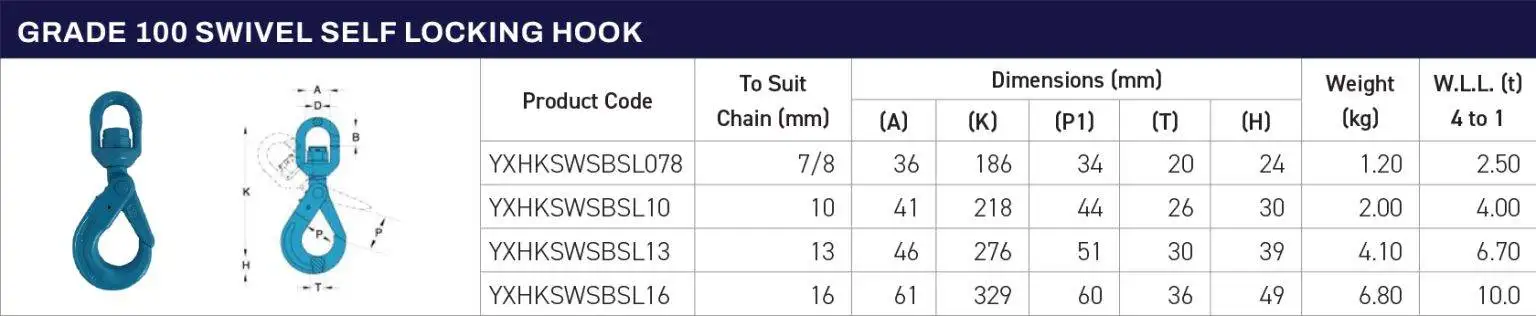 Grade 100 Swivel Self Locking Hook | Chain & Rigging Supplies